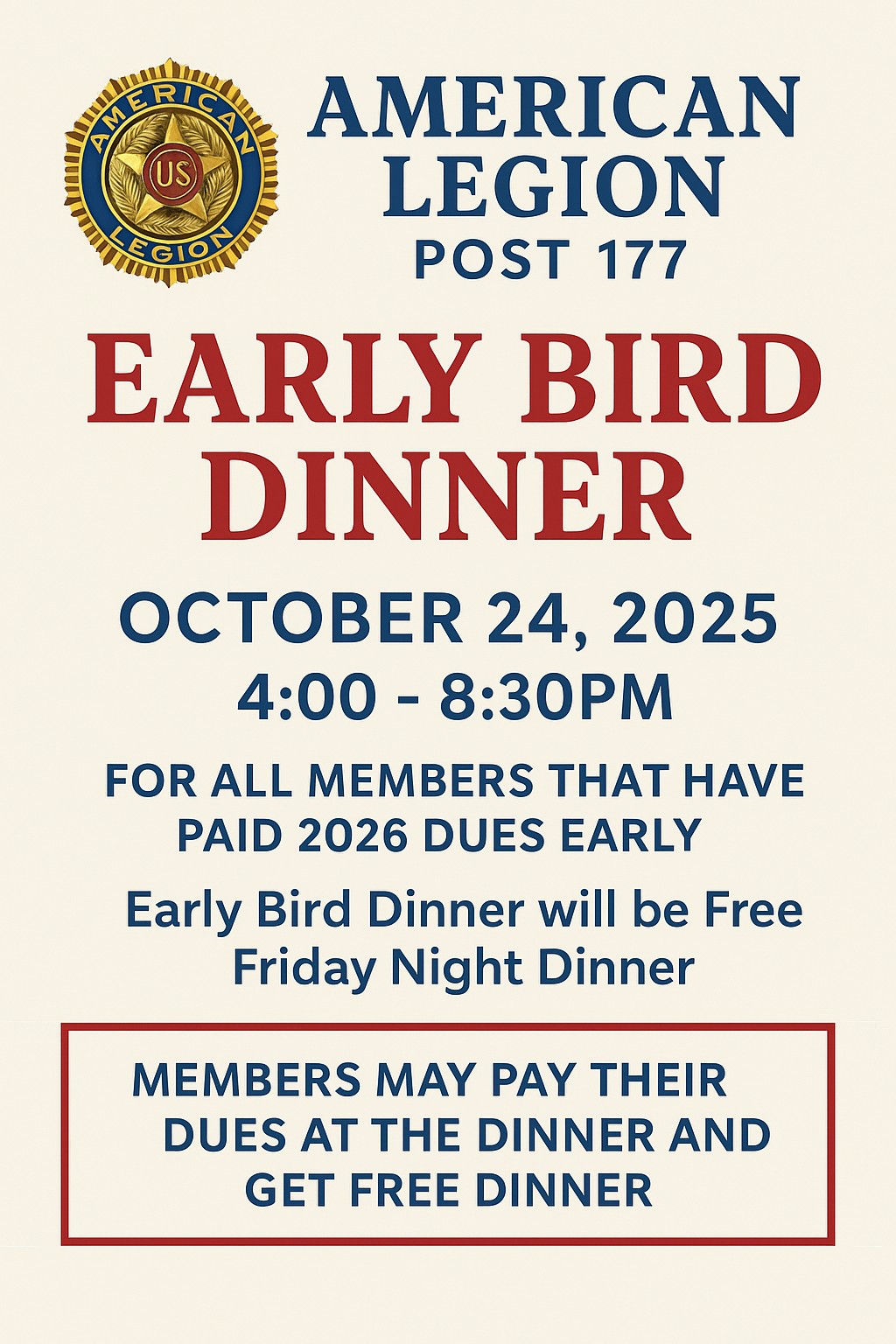 Early Bird DInner 2025